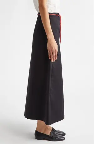 KUR Shoelace Belt Patch Pocket A-line Midi Skirt