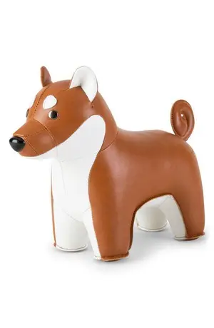 ZUNY Shiba Inu Faux Leather Bookend - Tan White