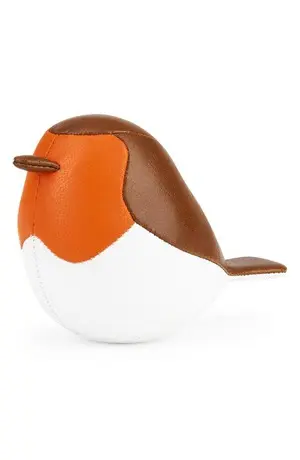 ZUNY Mini Bird Robin Faux Leather Paperweight Brown Orange