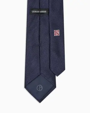 Giorgio Armani Chevron Jacquard Pure Silk Neck Tie - Blue