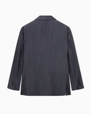 Giorgio Armani Single-breasted Jacket In Denim-effect Virgin Wool, Abaca And Silk