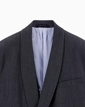 Giorgio Armani Single-breasted Jacket In Denim-effect Virgin Wool, Abaca And Silk
