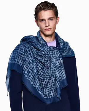 Giorgio Armani Printed Cashmere And Modal Stole - Navy_blue