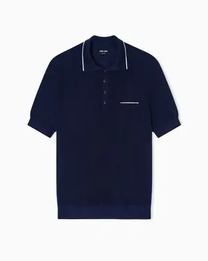 Giorgio Armani Polo Shirt In Cashmere And Silk - Blue