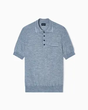 Giorgio Armani Polo Shirt In Cashmere And Silk - Light_blue