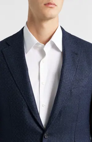 Canali Kei Trim Fit Diamond Jacquard Wool & Silk Blend Sport Coat - Navy