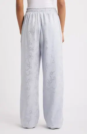 LoveShackFancy Momo Crystal Bow Wide Leg Sweatpants