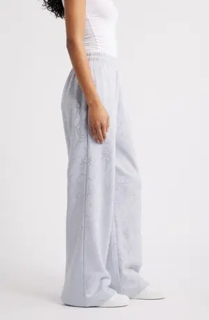 LoveShackFancy Momo Crystal Bow Wide Leg Sweatpants