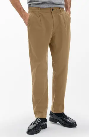 Rag & Bone Evan Trim Fit Pleated Stretch Cotton Chinos - Bark