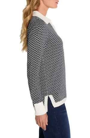 NIC+ZOE Two-tone Jacquard Cotton Blend Sweater