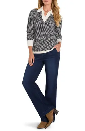 NIC+ZOE Two-tone Jacquard Cotton Blend Sweater