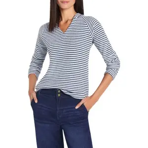 NIC+ZOE Striped Thermal Split Neck Long Sleeve Top - Blue Multi