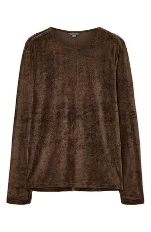 John Varvatos Sandro Long Sleeve Velvet Top - Dark Brown