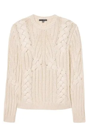 John Varvatos Dauphine Cabled Cotton Crewneck Sweater