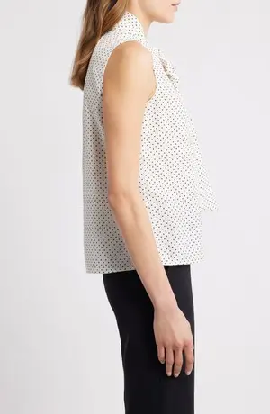 Anne Klein Polka Dot Sleeveless Blouse With Bow