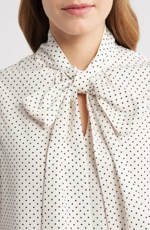 Anne Klein Polka Dot Sleeveless Blouse With Bow
