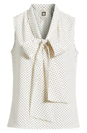 Anne Klein Polka Dot Sleeveless Blouse With Bow