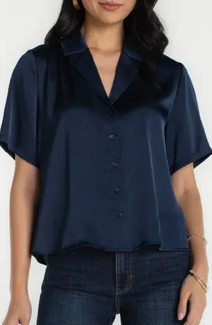 LIVERPOOL Camp Collar Button-up Shirt - Dark Navy