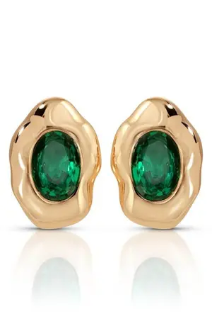 Ettika Molten Glow Crystal Stud Earrings - Green