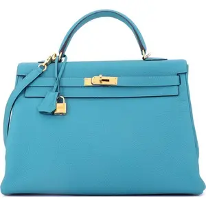 Hermès Kelly Handbag Blue Togo With Gold Hardware 35