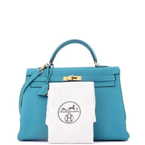 Hermès Kelly Handbag Blue Togo With Gold Hardware 35