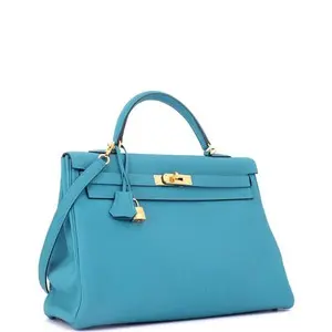Hermès Kelly Handbag Blue Togo With Gold Hardware 35