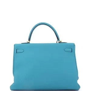 Hermès Kelly Handbag Blue Togo With Gold Hardware 35