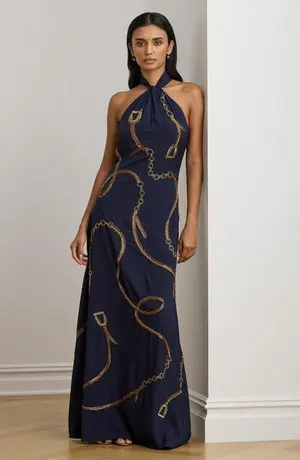 Ralph Lauren Beaded Sequin Halter Gown