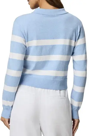 Splendid Phoebe Stripe Polo Sweater - Sea Breeze Blue/white