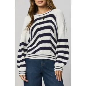 Splendid Vienna Chevron Cotton Sweater - White/navy Blue