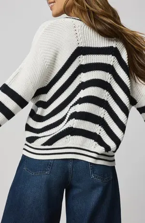 Splendid Vienna Chevron Cotton Sweater - White/navy Blue