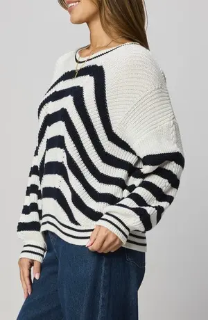 Splendid Vienna Chevron Cotton Sweater - White/navy Blue