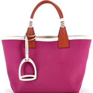 HERMES Sac Steeple Tote Toile With Leather 25 - Rose Pourpre