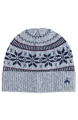 Brooks Brothers Fairisle Wool Beanie - Grey/navy/red