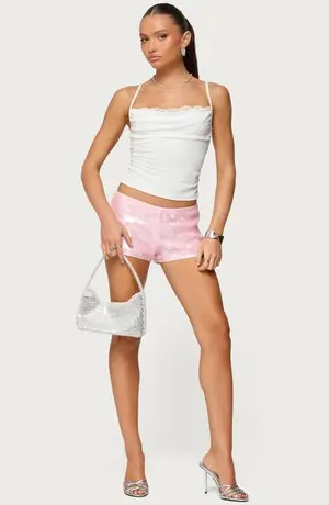 EDIKTED Lizzie Floral Sequin Micro Shorts