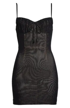 AREA Crystal Hotfix Mesh Minidress - Black