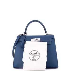 Hermès Kelly Handbag Blue Madame With Palladium Hardware 28 - Deep Blue