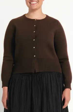 ESTELLE Jasmine Crewneck Cardigan - Chocolate