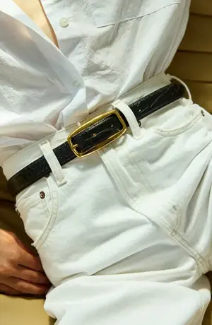 AUREUM No. 19 Leather Belt - Black Croc/gold