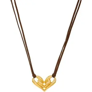 MARLYN SCHIFF Valentina Suede Heart Necklace - Gold Brown