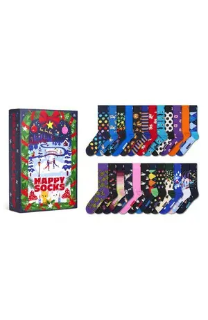 Happy Socks Assorted 24-pack Cotton-blend Crew Socks Advent Calendar - Navy