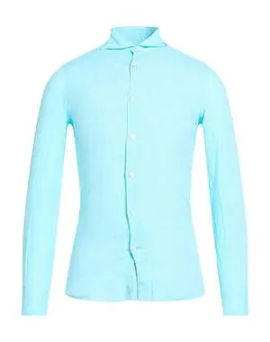 FINAMORE 1925 Shirt Turquoise Size Linen - Blue