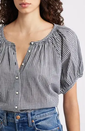 DÔEN Gingham Organic Cotton Top - Navy La Maddalena Gingham