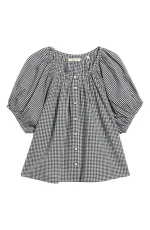DÔEN Gingham Organic Cotton Top - Navy La Maddalena Gingham