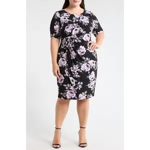 CONNECTED APPAREL Floral Mock Wrap Dress