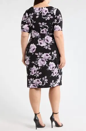 CONNECTED APPAREL Floral Mock Wrap Dress