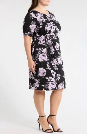 CONNECTED APPAREL Floral Mock Wrap Dress