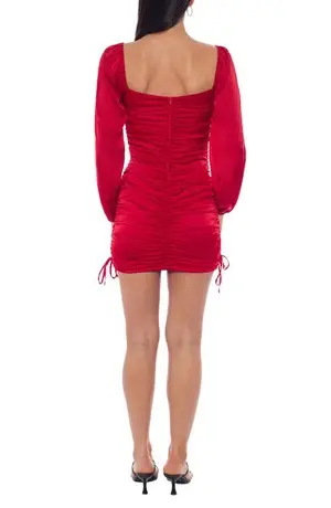 JUMP APPAREL Ruched Off-the-shoulder Satin Mini Dress
