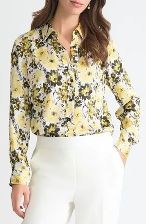 KASPER Floral Button-up Shirt - Vanilla Ice Multi