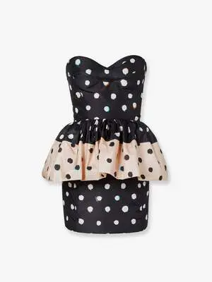 Fendi Falena Dots Taffeta Bustier Dress - Black